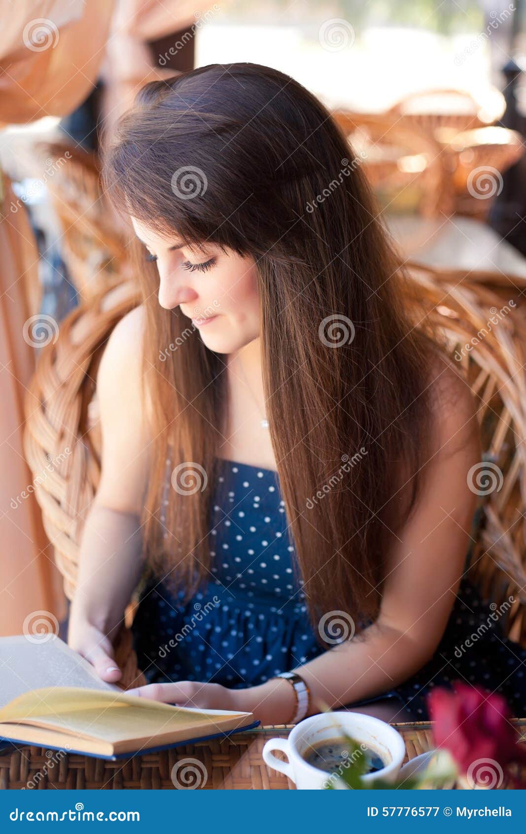 Beautiful Woman Reading a Book in the Cafe Stock Image - Image of ...