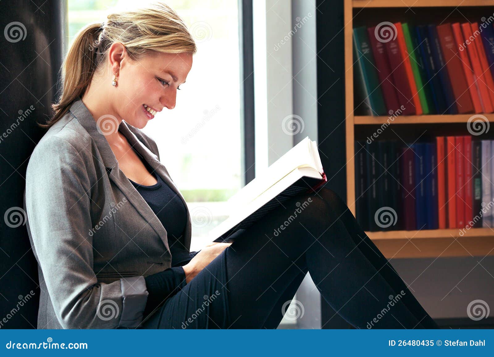 Beautiful Woman Reading in Library Stock Image - Image of leisure ...