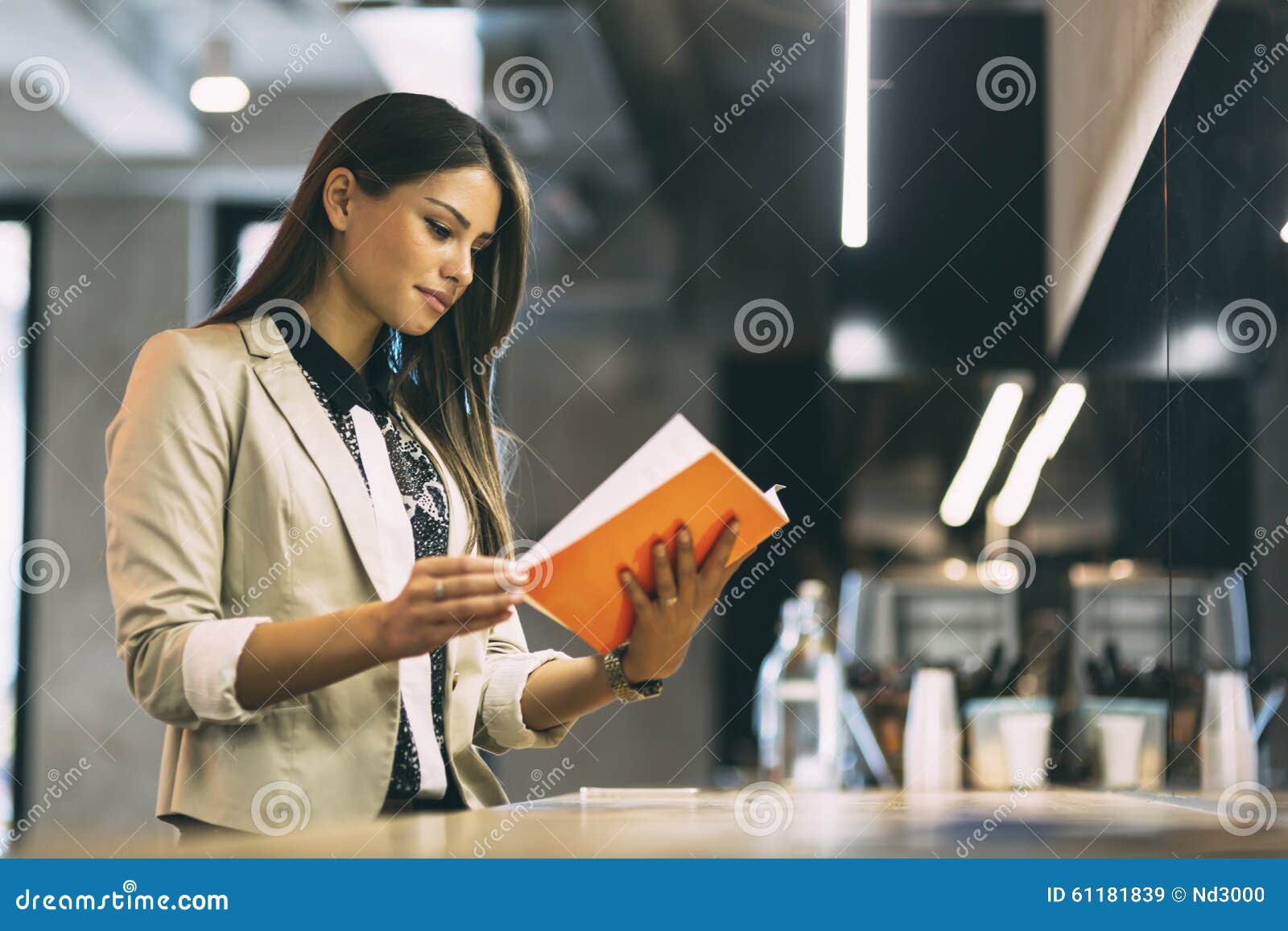 Beautiful Woman Reading the Menu on a Counter Stock Image - Image of ...