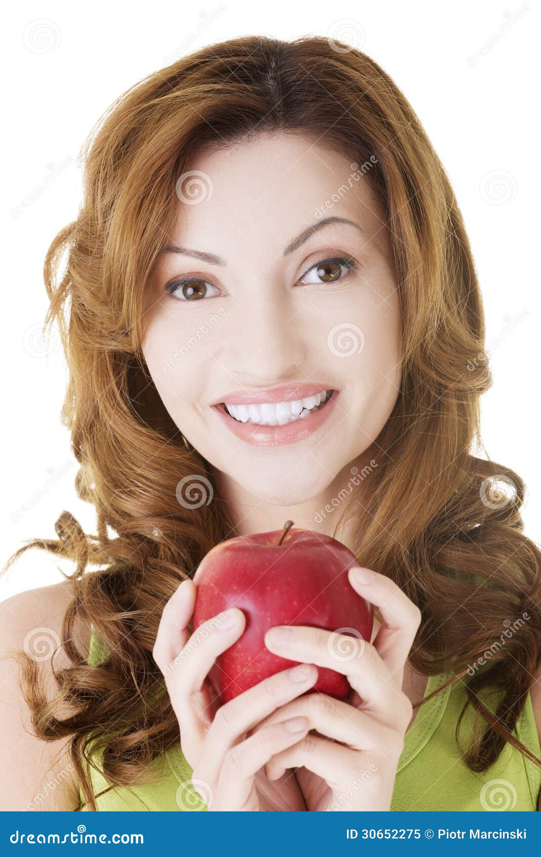 Beautiful Woman with Red Apple. Stock Image - Image of face, isolated ...