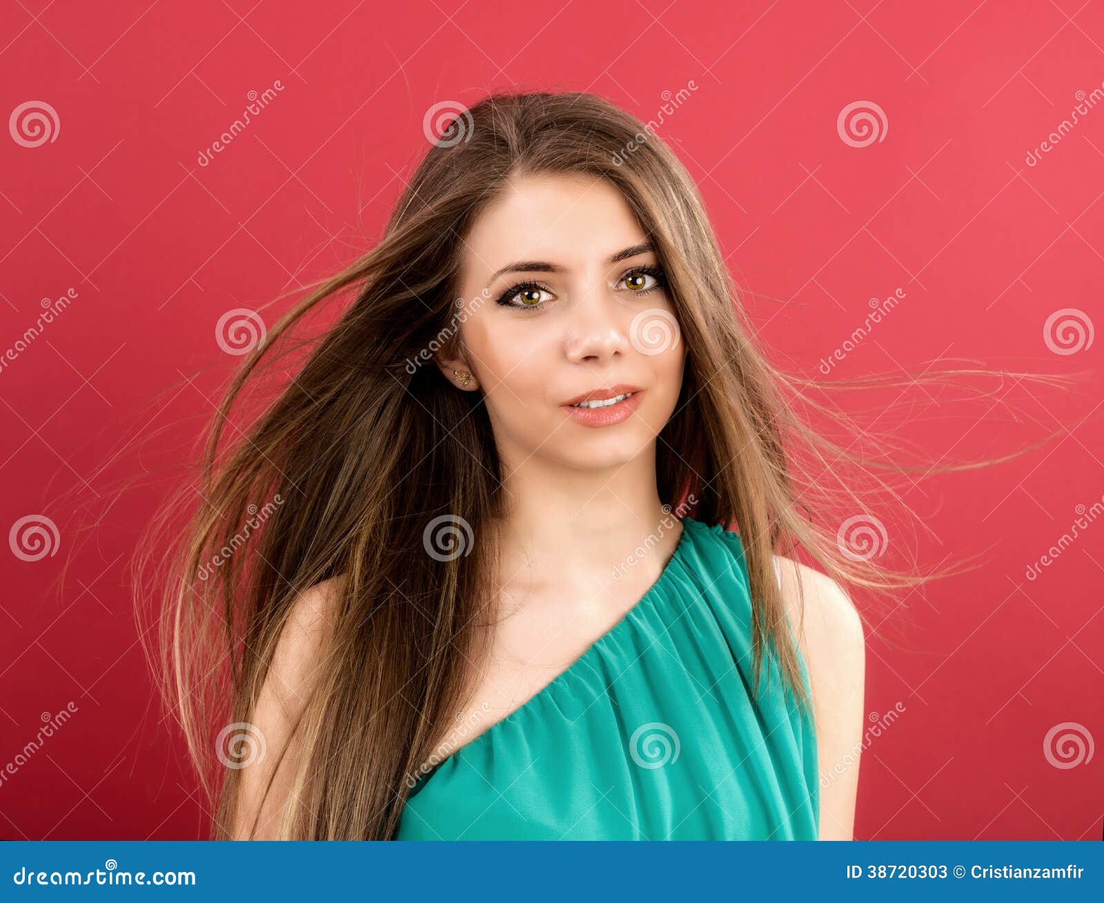 Beautiful Woman on Red Background Stock Image - Image of camera, pretty ...