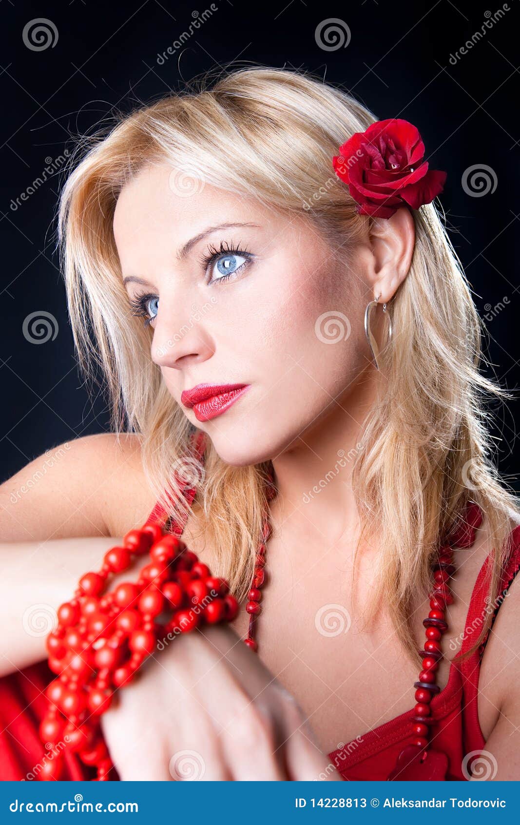 Beautiful Woman with Red Bud of Roses Stock Image - Image of lifestyle ...