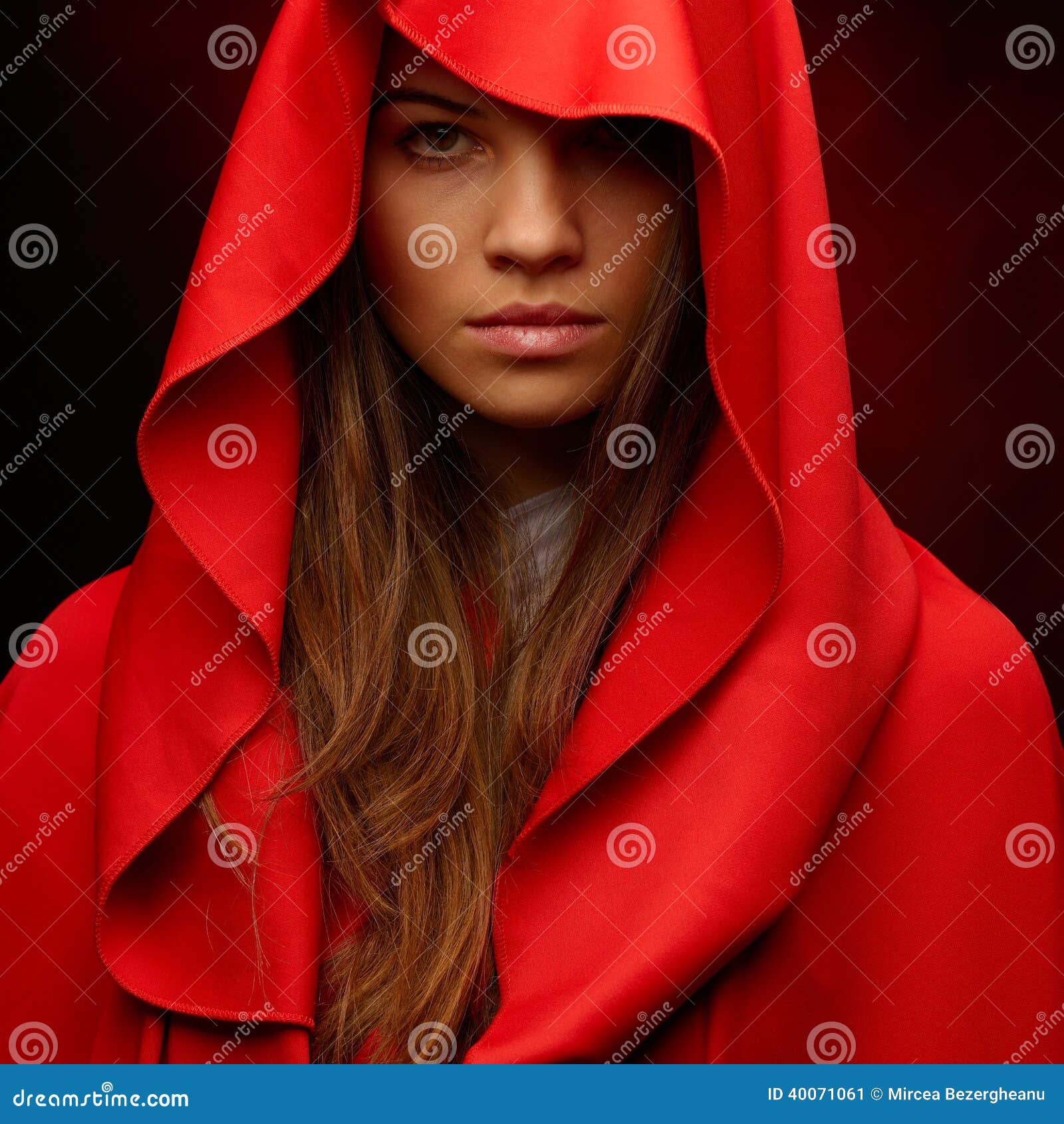 Beautiful Woman with Red Cloak Stock Image - Image of curls, elegant ...
