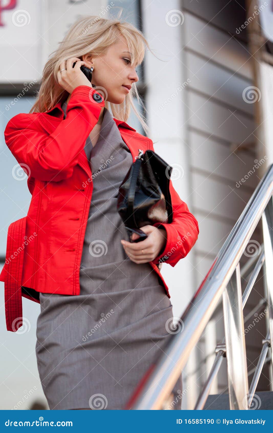 Beautiful Woman in Red Jacket Stock Photo - Image of blond, beautiful ...
