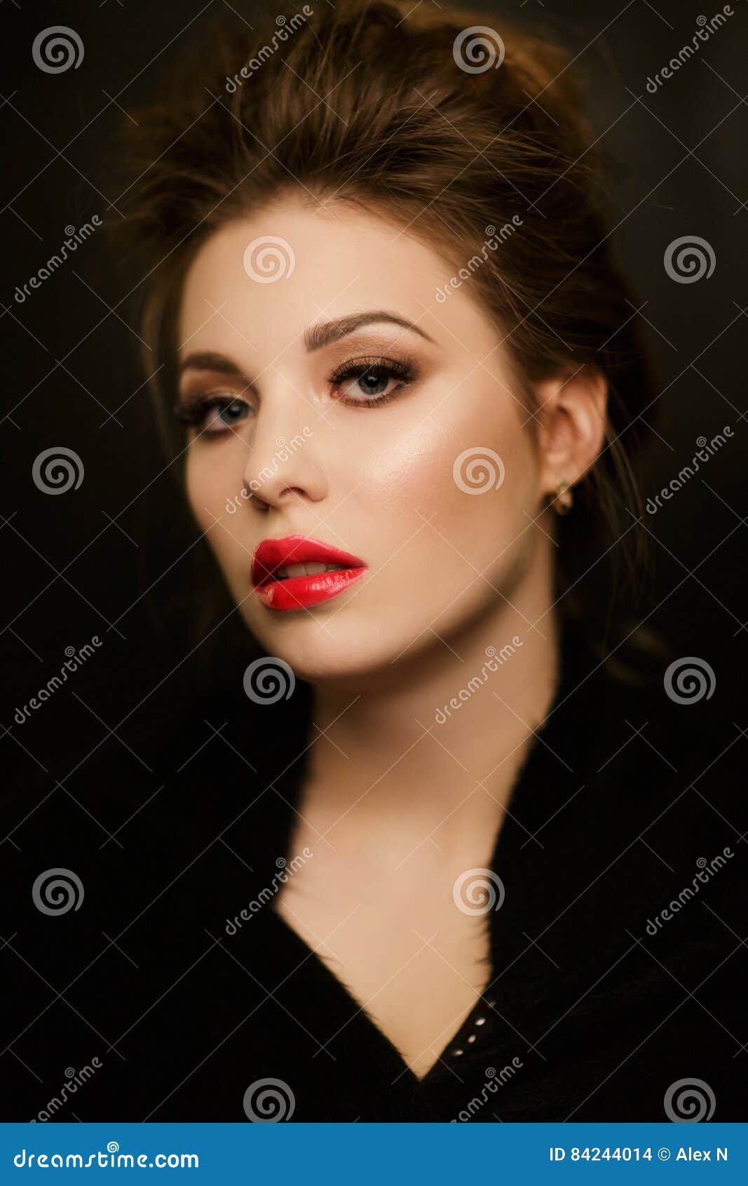 Beautiful Woman with Red Lips Stock Photo - Image of model, cheerful ...