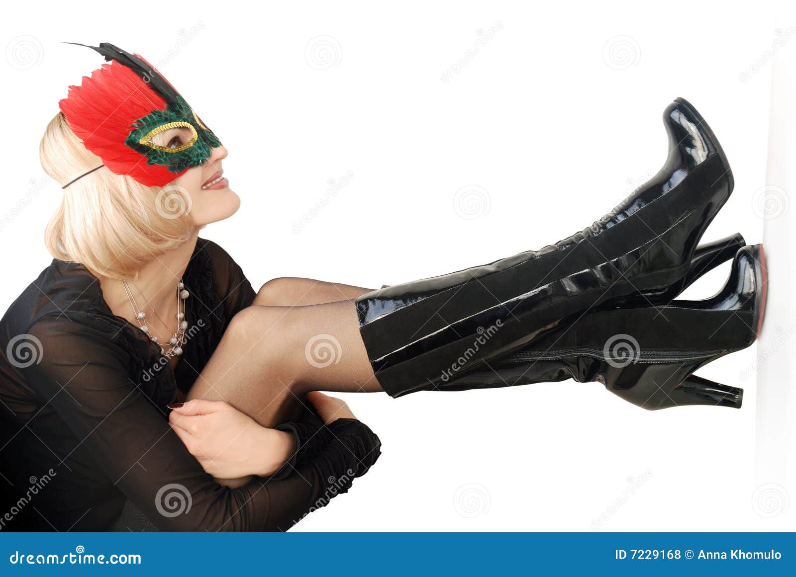 Beautiful Woman in Red Mask Stock Photo - Image of carnival, costume ...