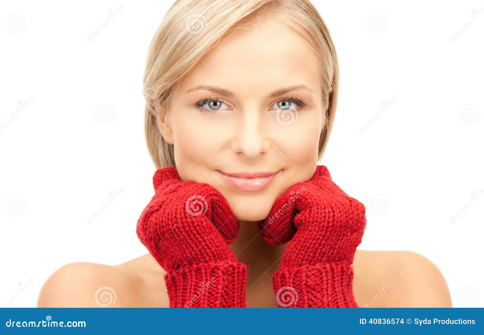 Beautiful Woman in Red Mittens Stock Photo - Image of alluring, clean ...