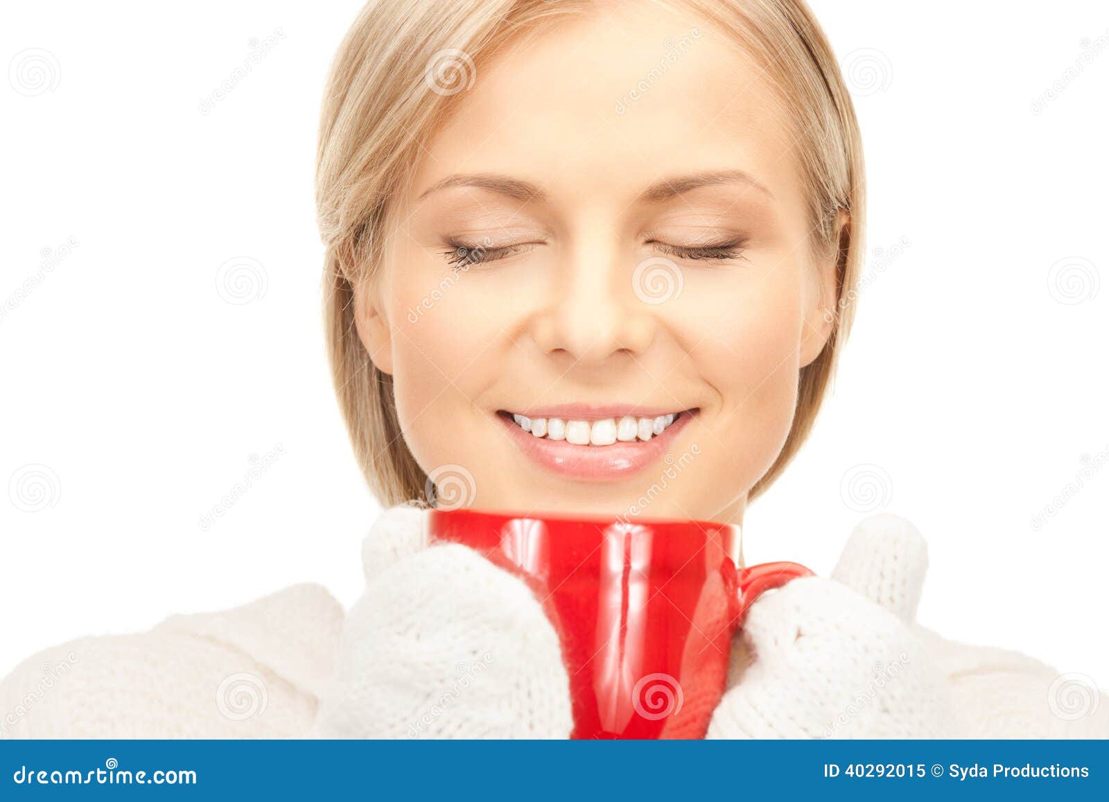 Beautiful Woman with Red Mug Stock Image - Image of happiness, charming ...