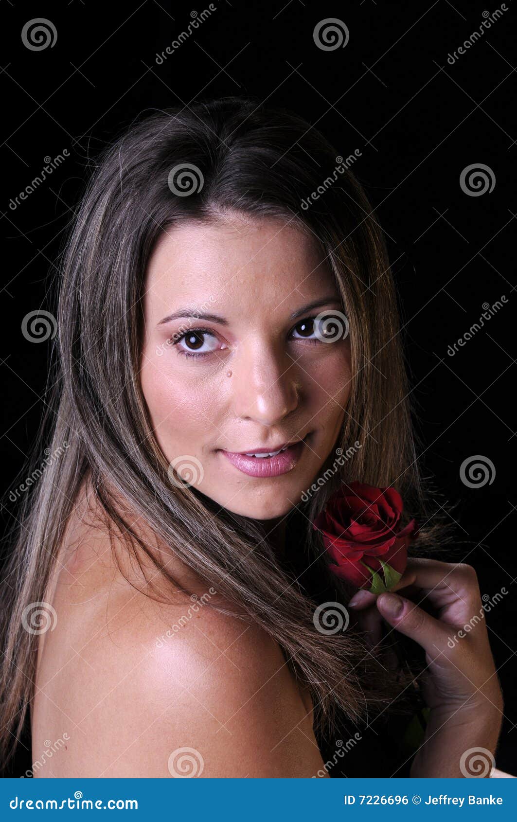 Beautiful Woman with Red Rose Stock Photo - Image of happy, pretty: 7226696