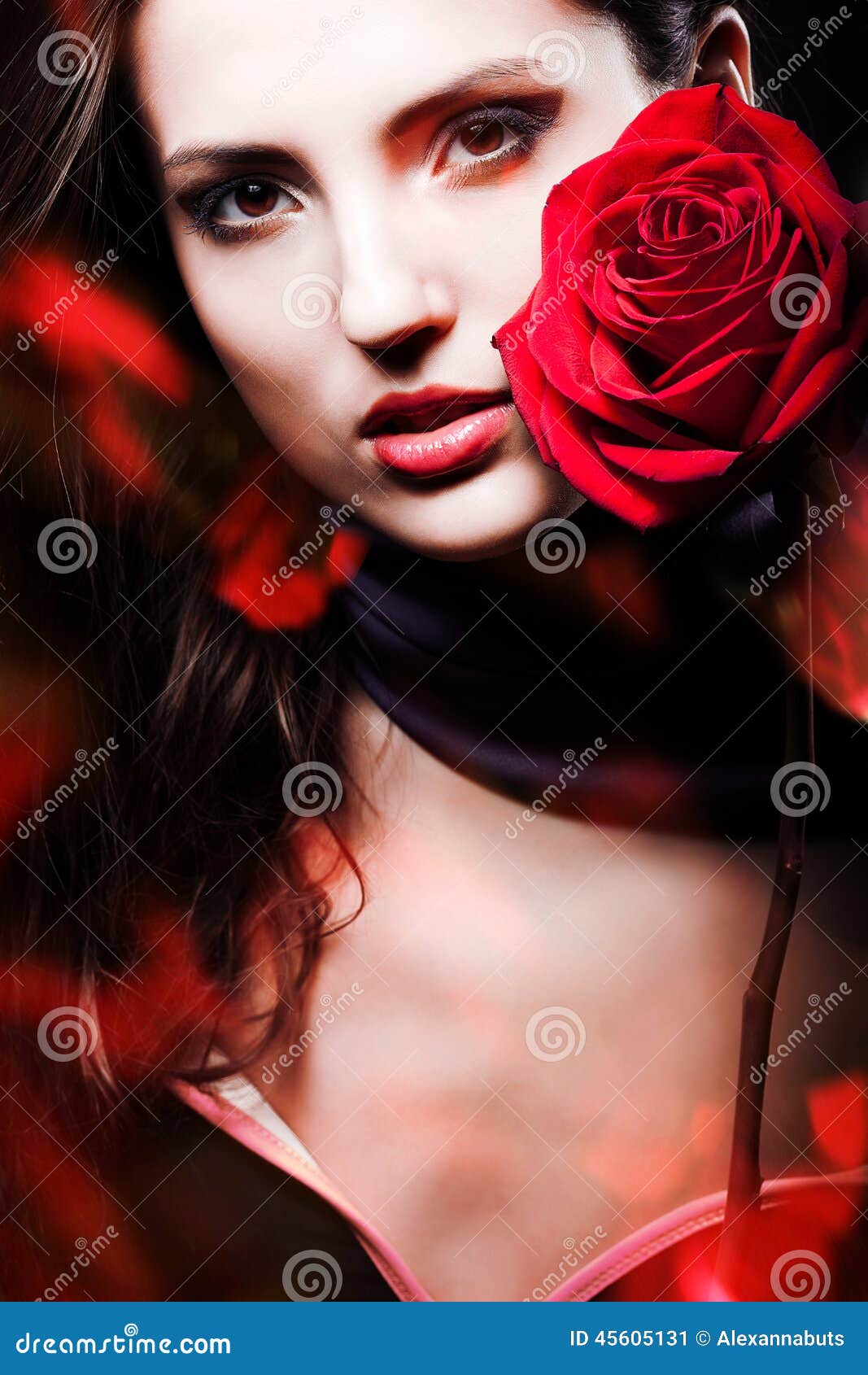Beautiful Woman with Red Rose Stock Image - Image of cutie, model: 45605131