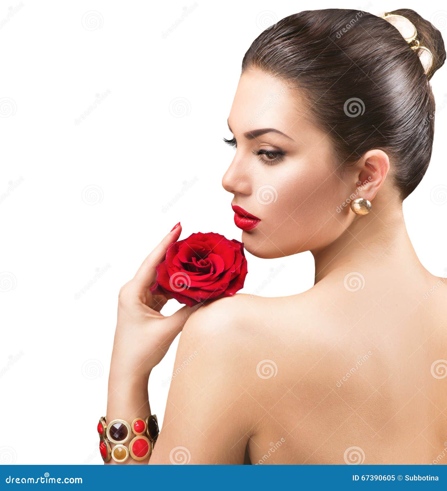 Beautiful Woman with Red Rose Stock Image - Image of beauty, bright ...