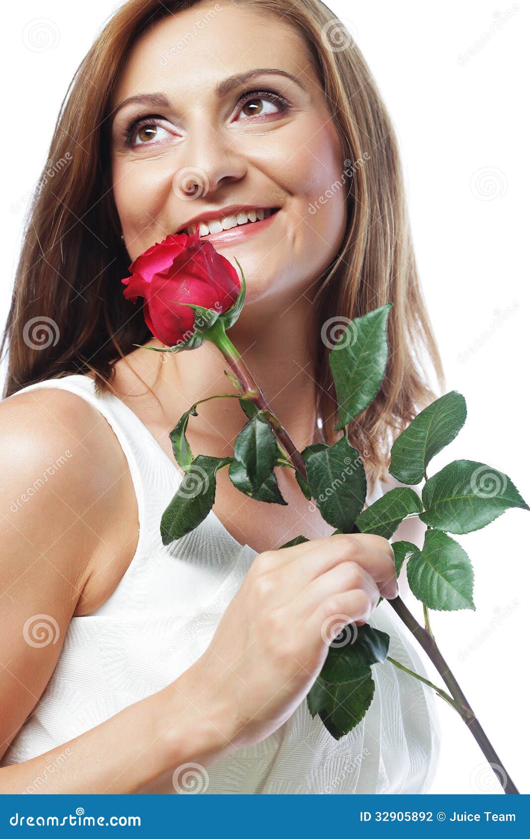Beautiful Woman with Red Rose Stock Photo - Image of flower, dress ...