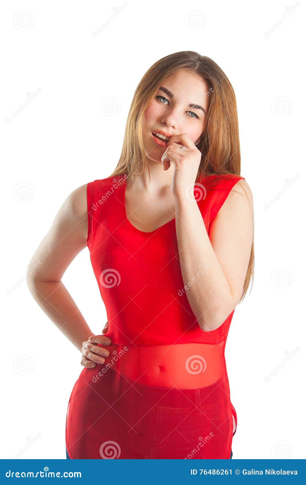 Beautiful woman in red stock image. Image of excitement - 76486261
