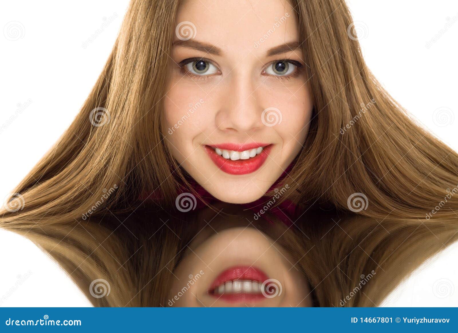 Beautiful Woman Reflection Mirror Smile Isolated Stock Image - Image of ...