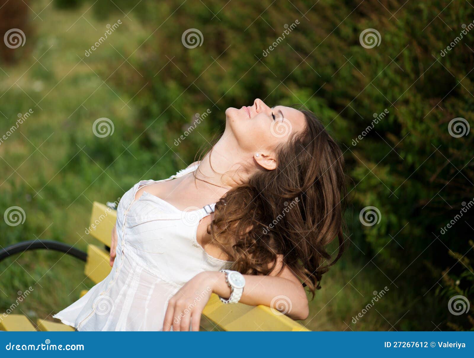 Beautiful Woman Relax on the Bench Stock Photo - Image of skin, cute ...