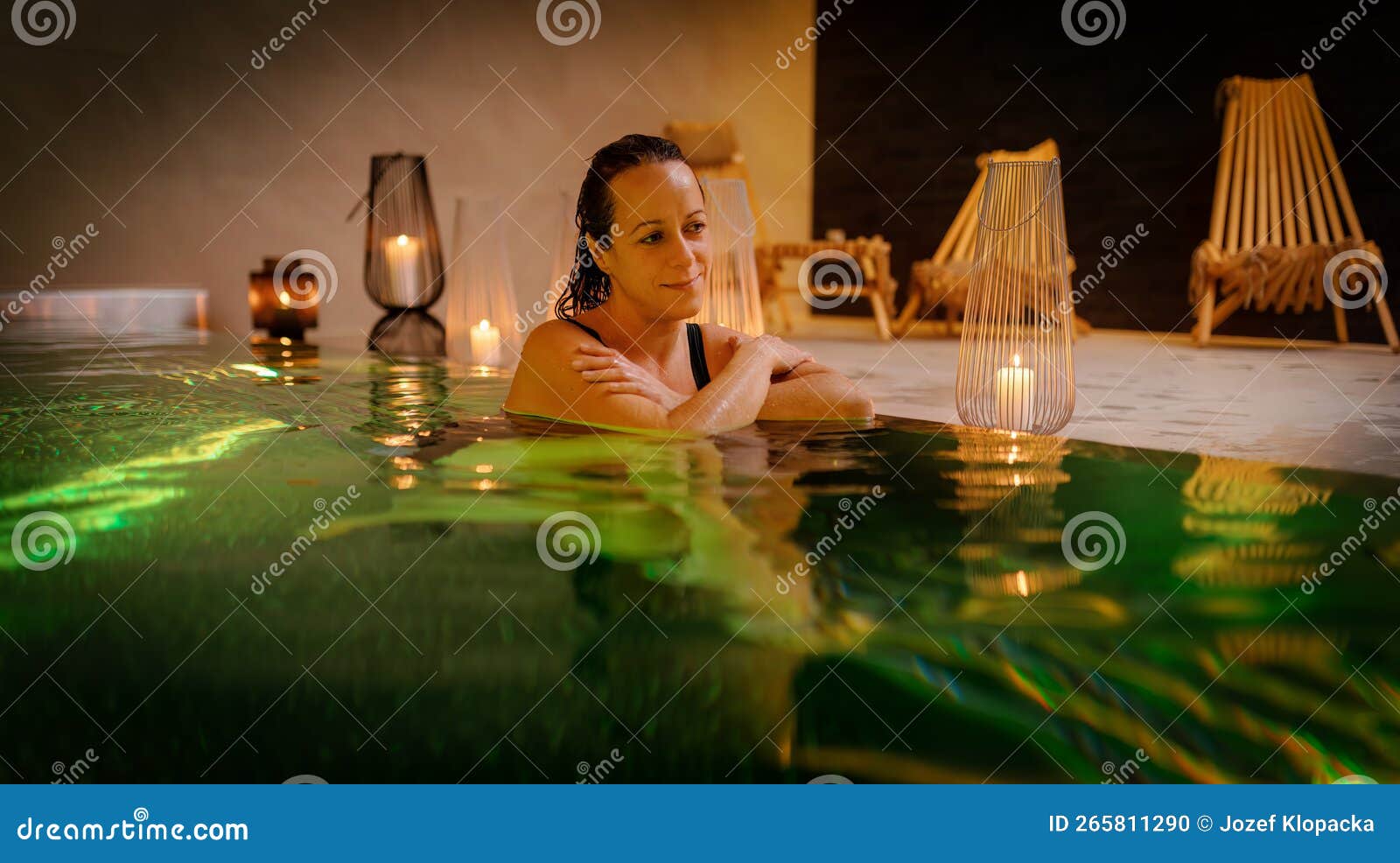 Beautiful Woman Relaxes in the Pool, Relax in Spa. Stock Photo - Image ...