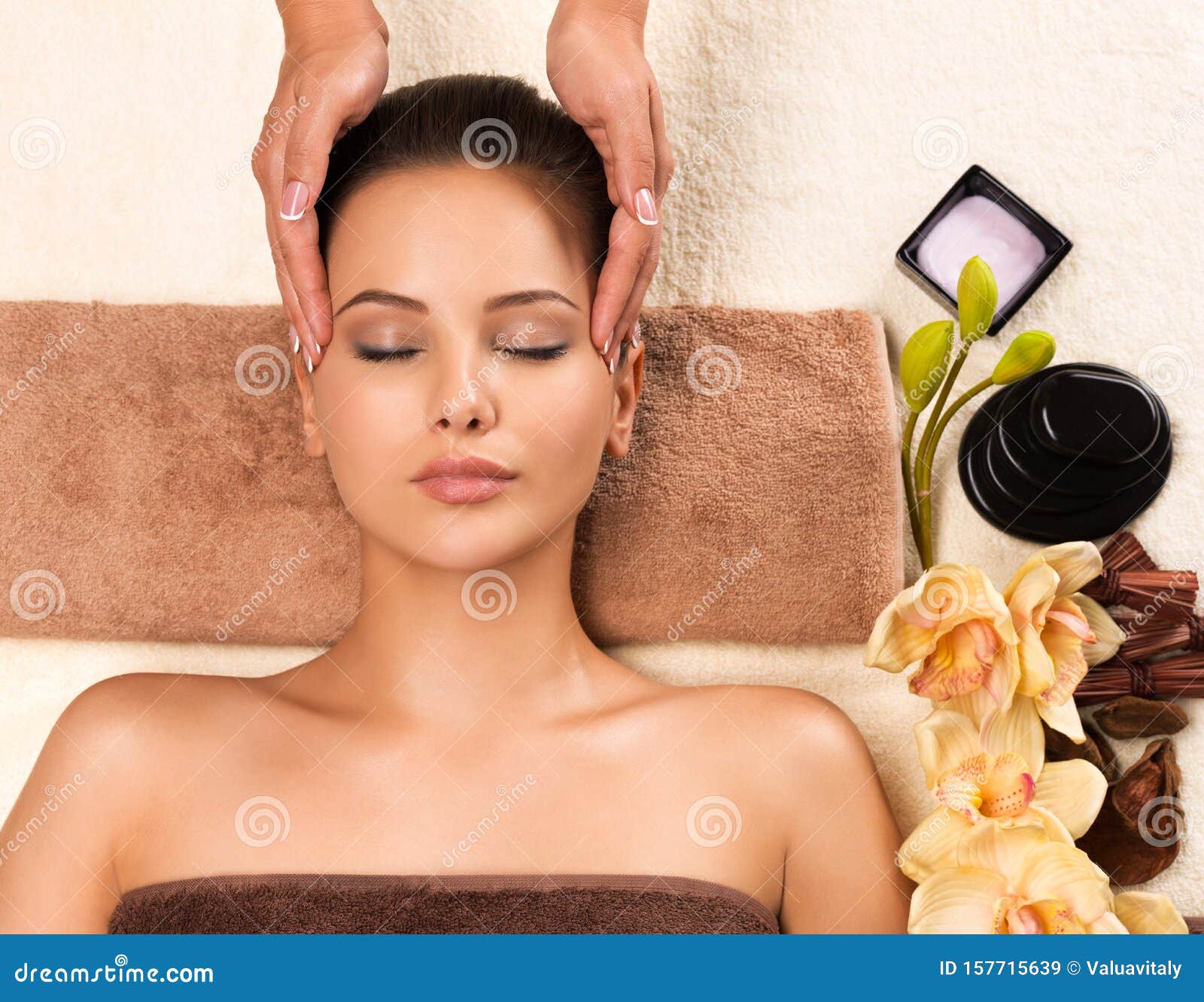 Beautiful Woman Relaxing And Getting Head Massage Stock Image Image