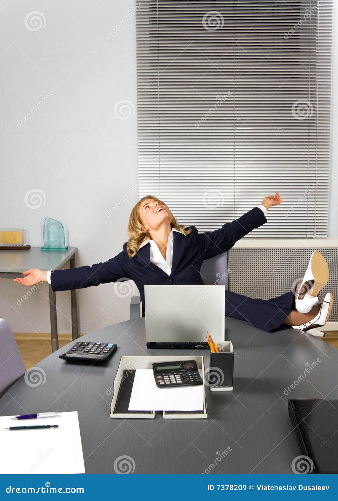 Beautiful Woman Relaxing in Office Stock Image - Image of office ...