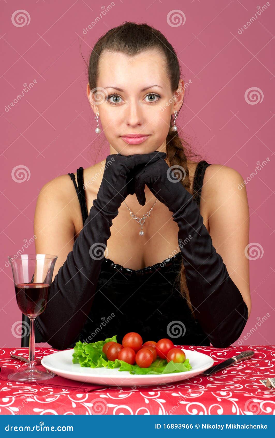 Beautiful Woman at the Restaurant Stock Photo - Image of table, pink ...