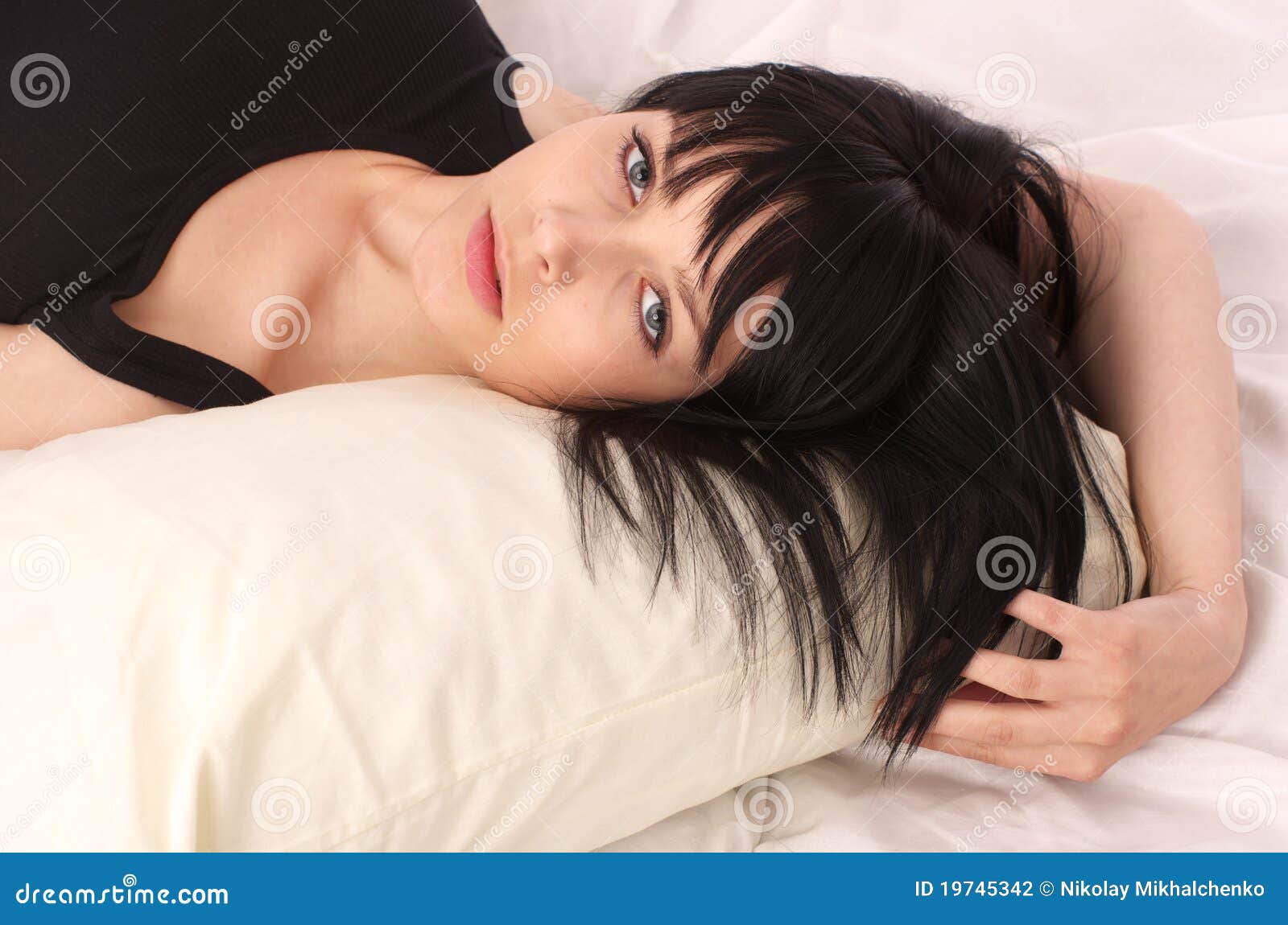 Beautiful Woman Resting in the Bed Stock Photo - Image of beautiful ...