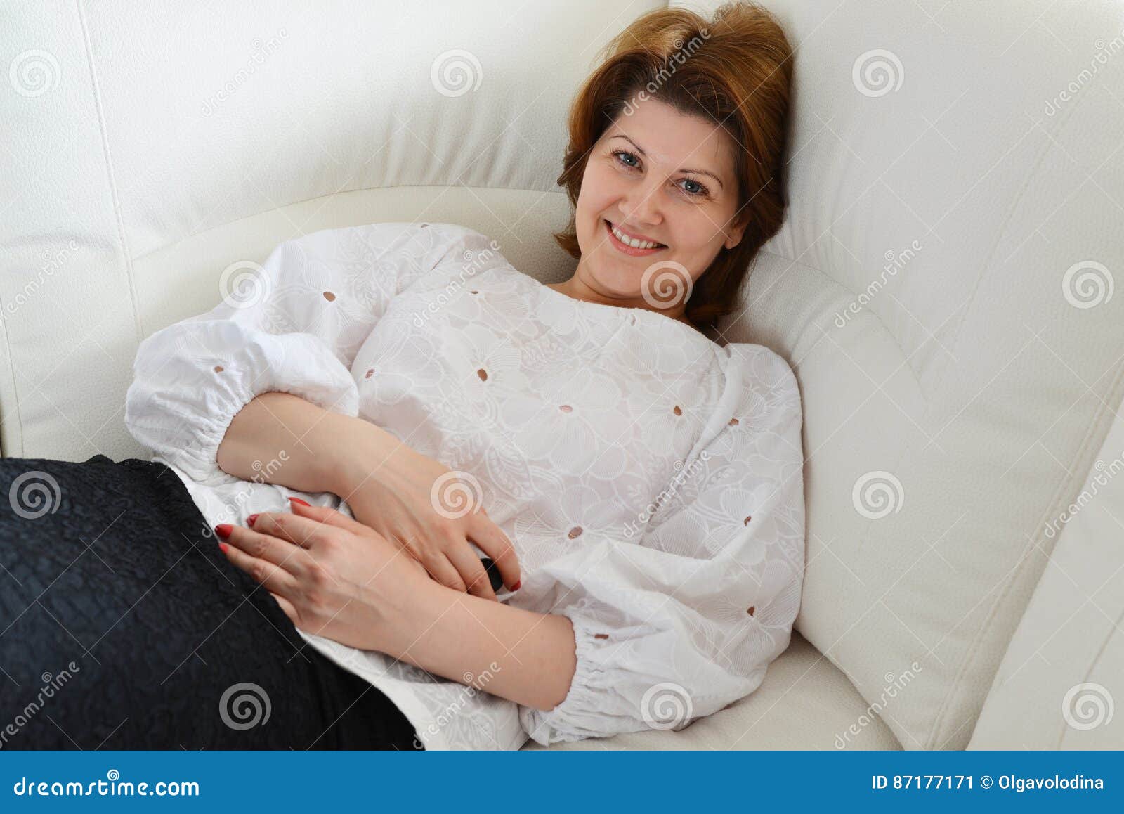Beautiful Woman Resting on the Couch Stock Image - Image of peaceful ...