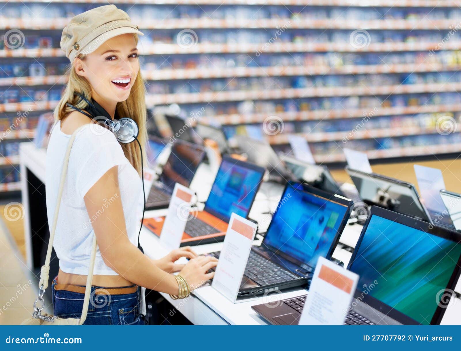 Beautiful Woman in Retail Computer Store Stock Photo - Image of female ...