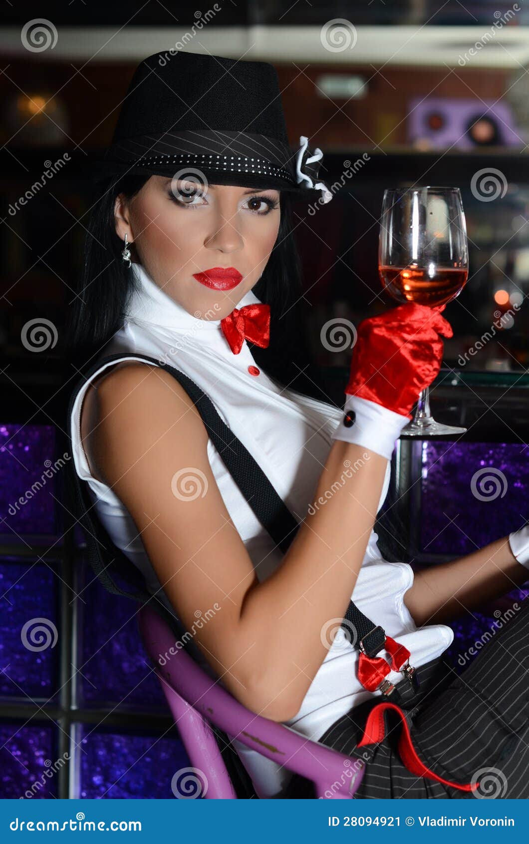 Beautiful Woman in Retro Style Drink Wine Stock Image - Image of luxury ...