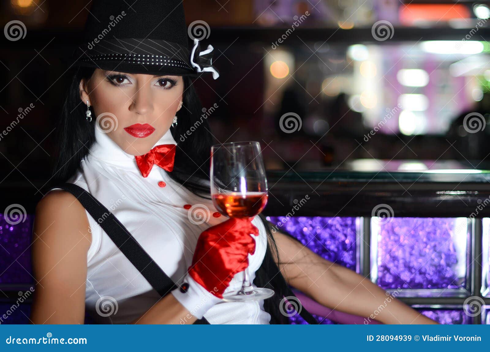 Beautiful Woman in Retro Style Drink Wine Stock Image - Image of ...