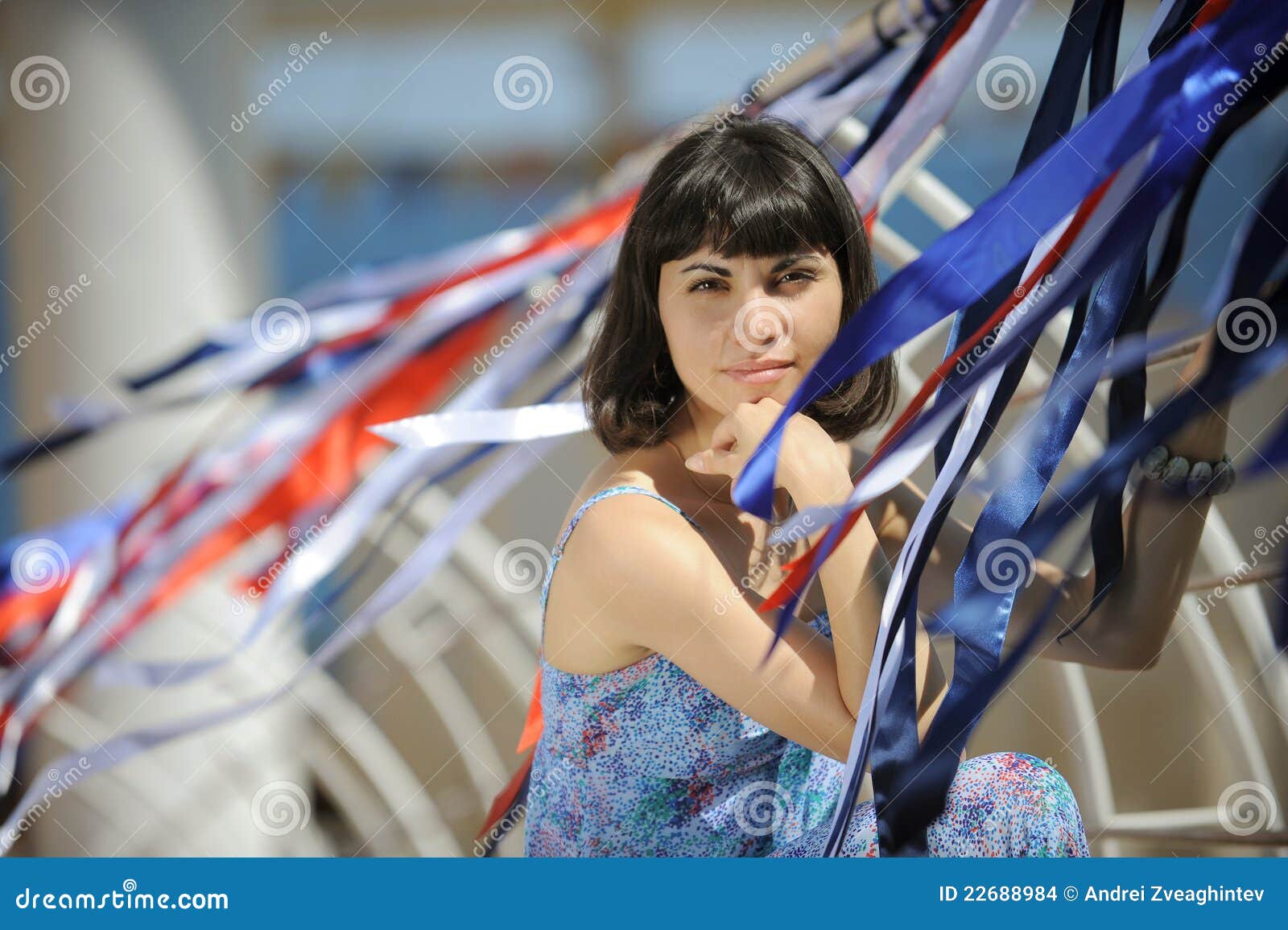 Beautiful Woman among Ribbons Stock Photo - Image of peace, color: 22688984