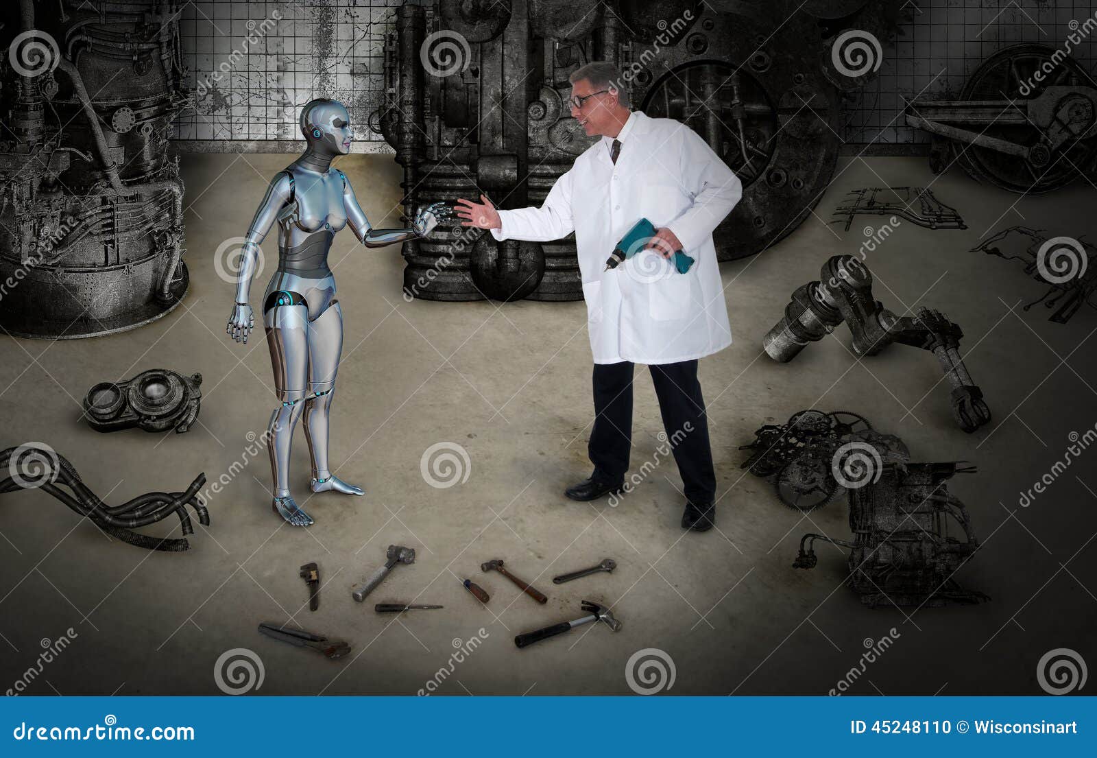 Beautiful Woman Robot, Scientist Creation Stock Photo - Image of create ...