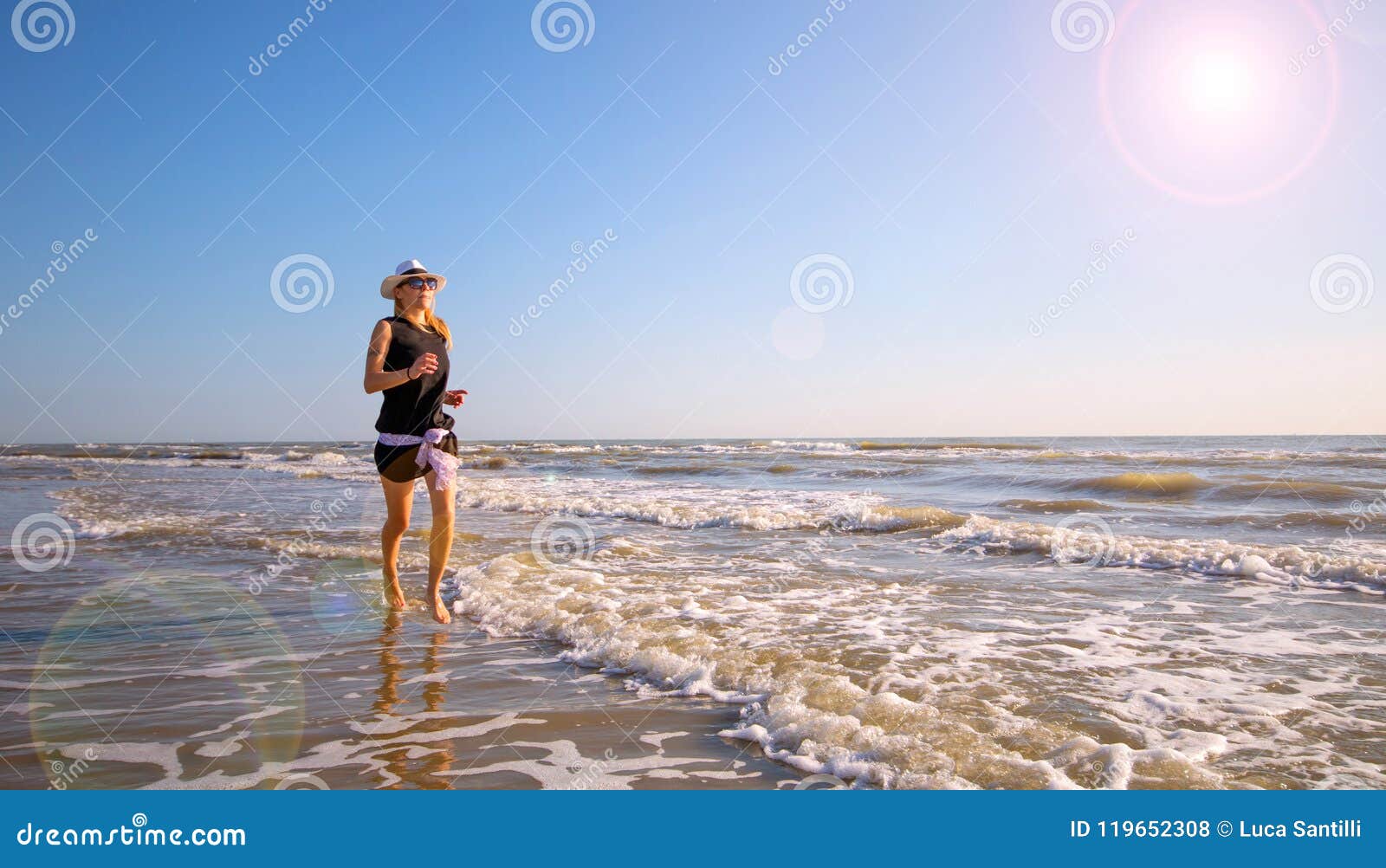 Beautiful Woman Run in the Sea Stock Photo - Image of running, happy ...