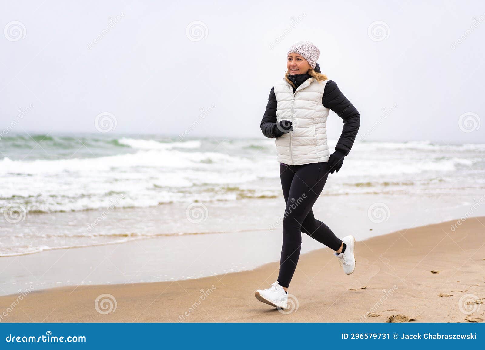 Beautiful Woman Running on Beach Stock Image - Image of jogger, coast ...