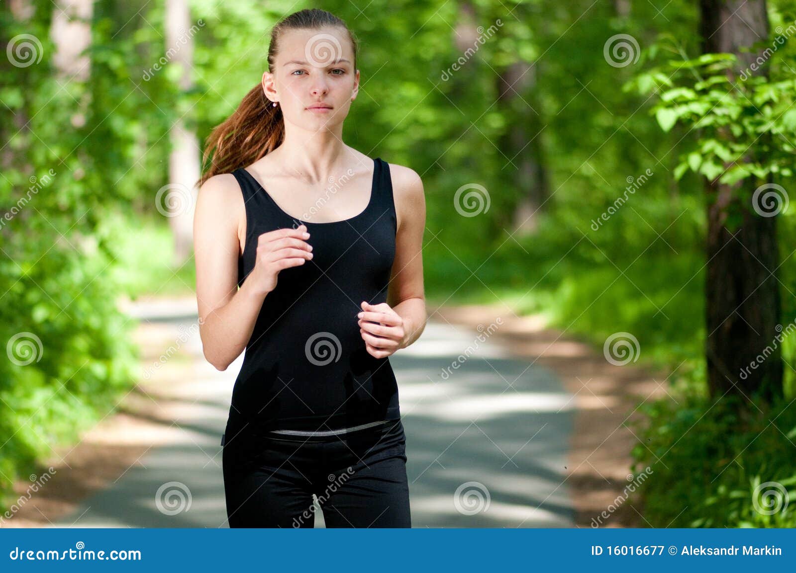 Beautiful Woman Running in Green Park Stock Image - Image of happy ...