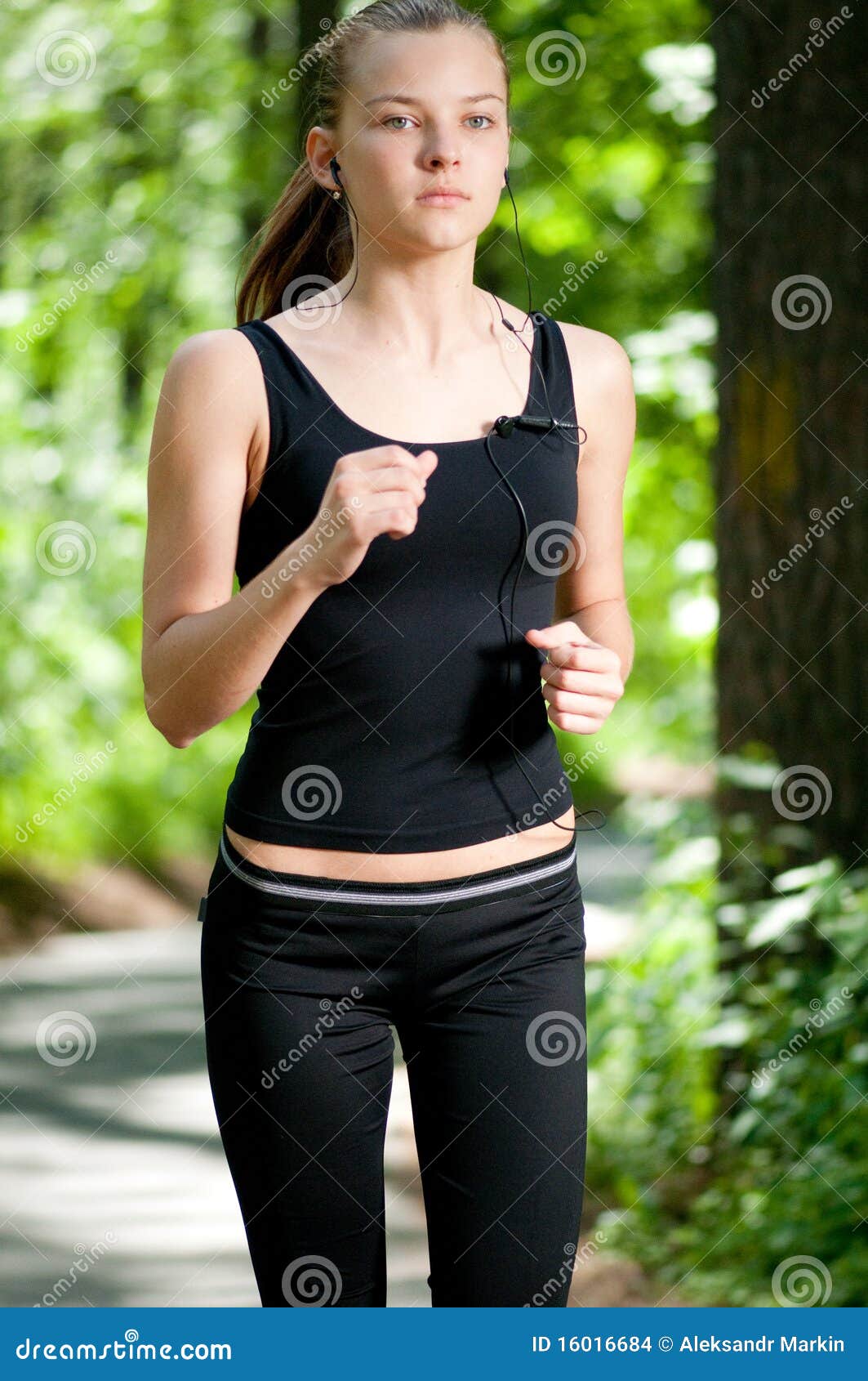 Beautiful Woman Running in Green Park Stock Photo - Image of female ...