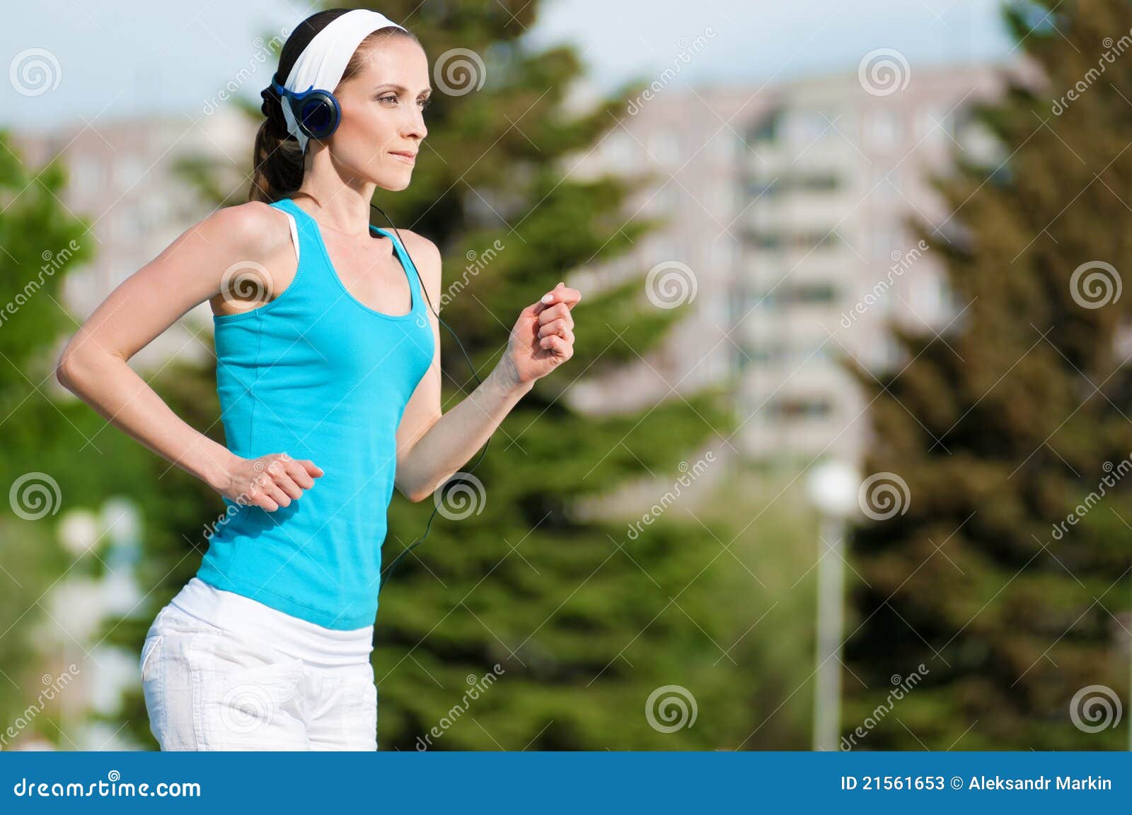 Beautiful Woman Running in Green Park Stock Image - Image of muscles ...