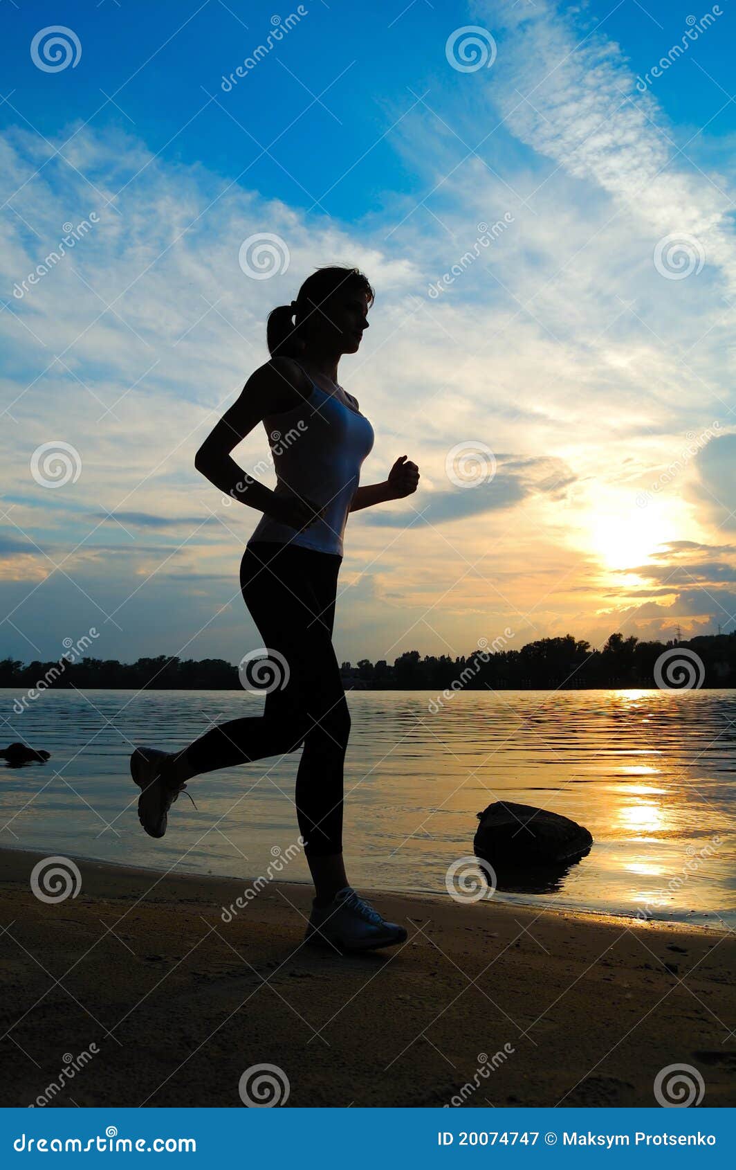 Beautiful Woman Running on Sunset Stock Image - Image of female, body ...