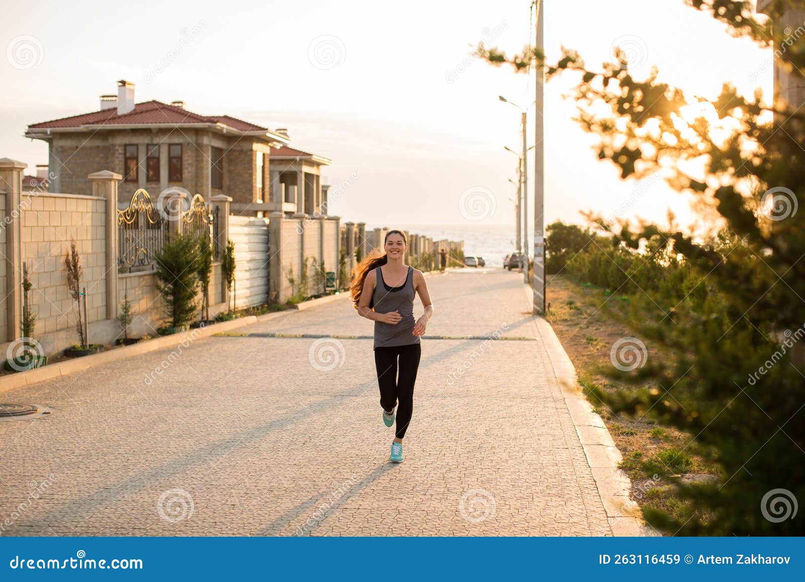 Beautiful Woman Running at Sunset. Stock Image - Image of lifestyle ...