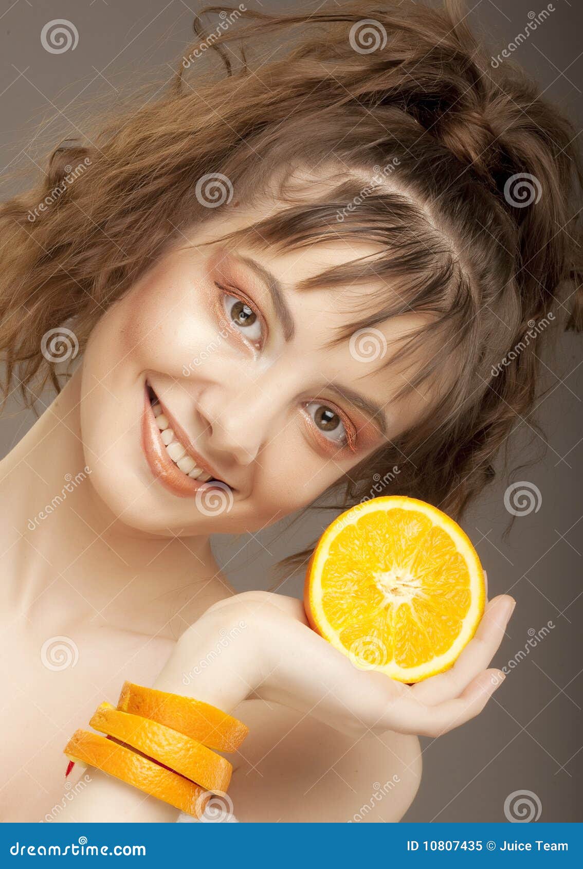 Beautiful Woman`s Face with Orange Stock Image - Image of peel, desire ...