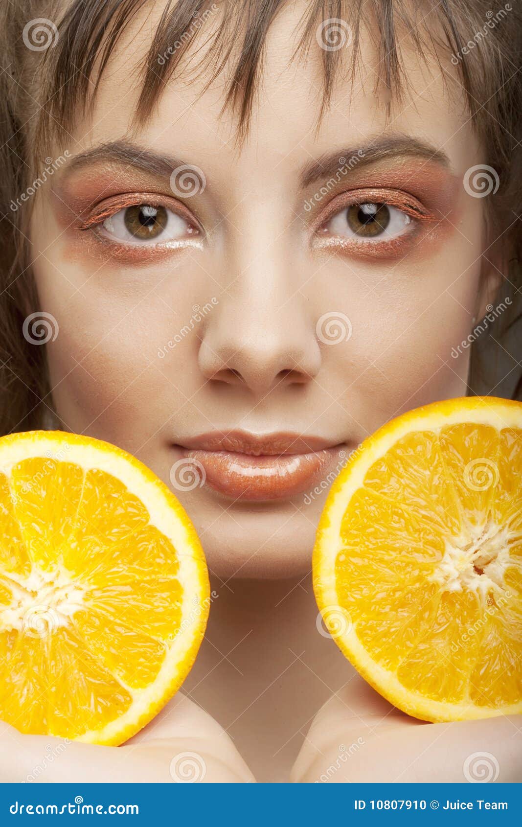 Beautiful Woman`s Face with Orange Stock Photo - Image of natural ...