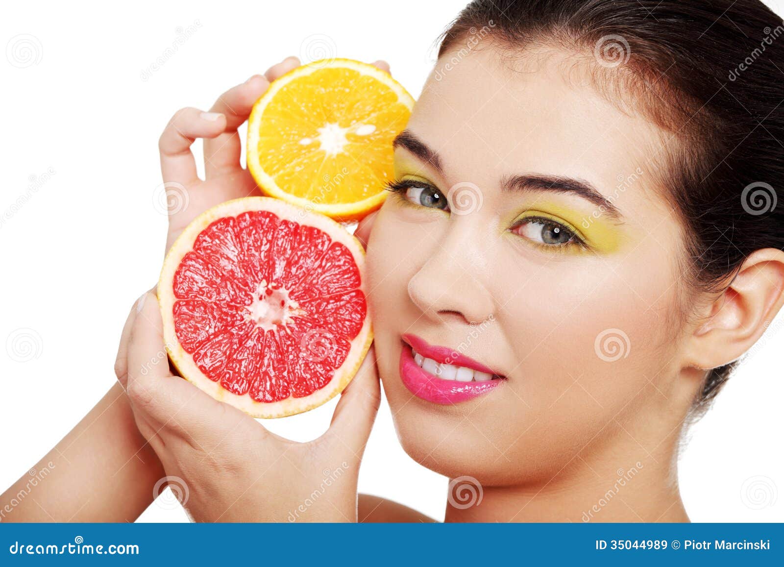 Beautiful Woman S Face with Orange and Grapefruit. Stock Image - Image ...