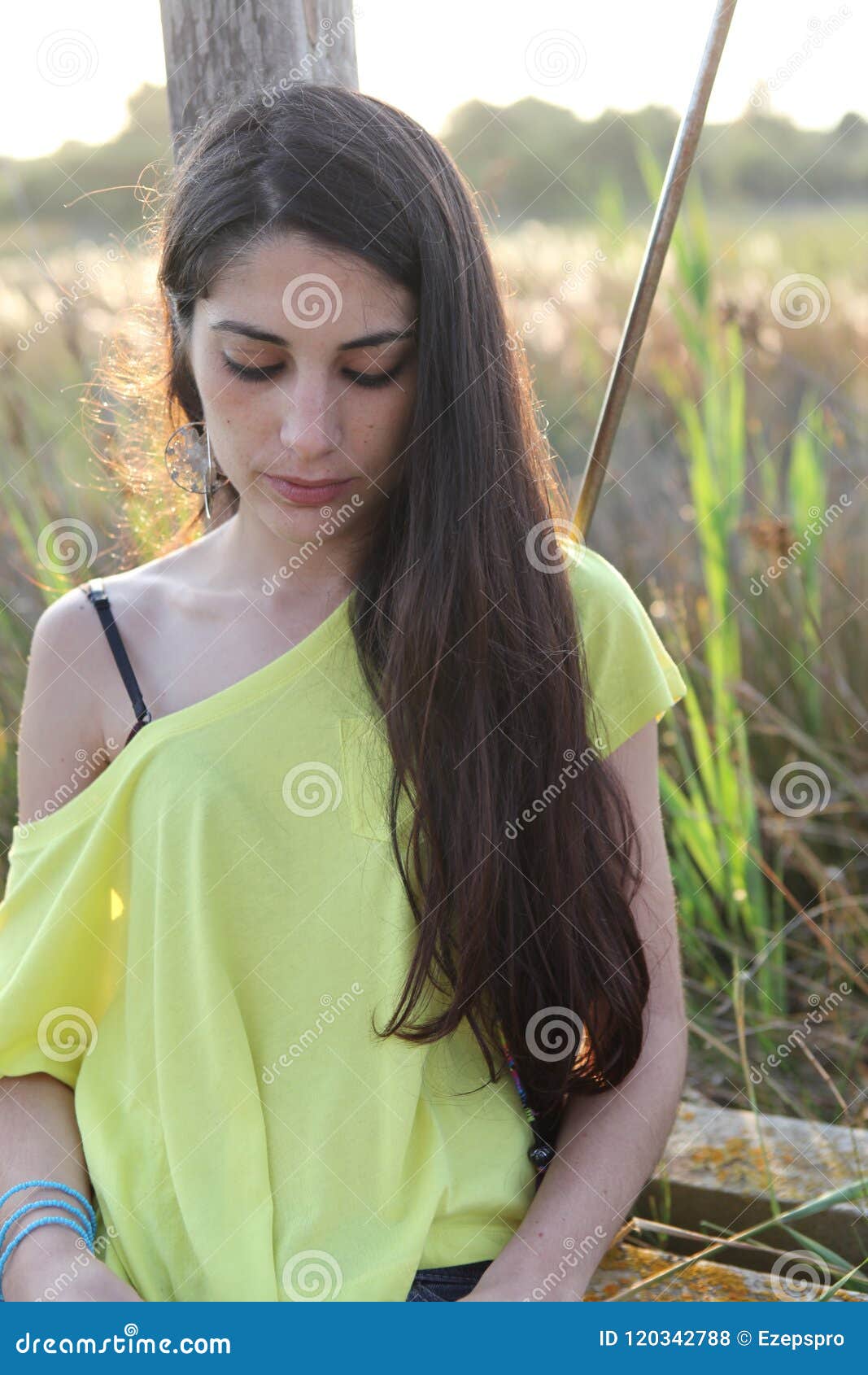Beautiful Woman with Sad Look Stock Photo - Image of portrait, purse ...