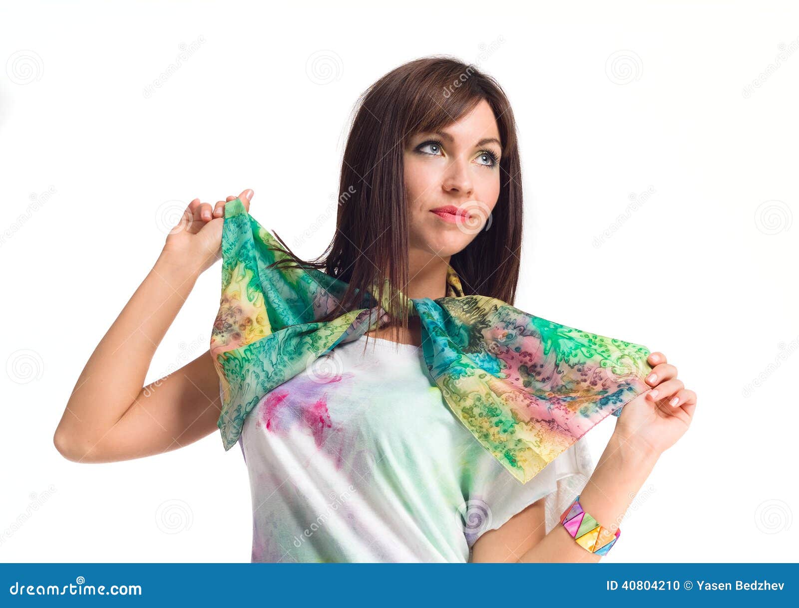 Beautiful Woman in Scarf Posing Stock Photo - Image of white, isolated ...