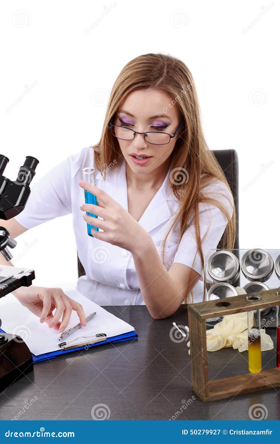 Beautiful Woman Scientist in the Lab Perform Various Operations Stock ...