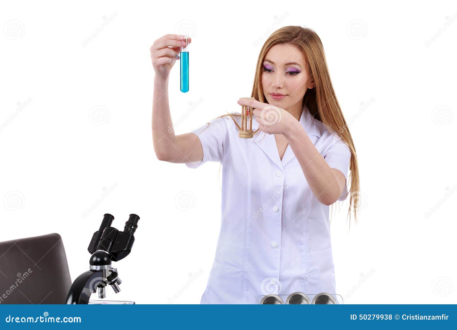 Beautiful Woman Scientist in the Lab Perform Various Operations Stock ...