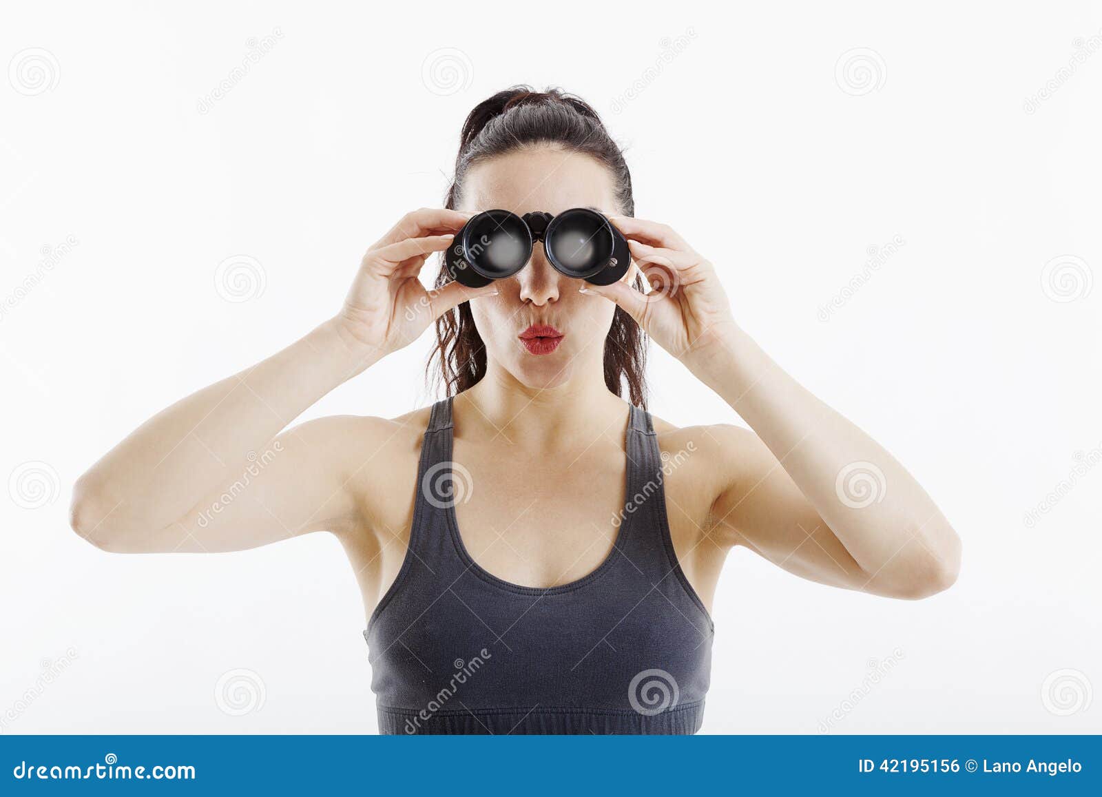 Beautiful Woman Searching with Binoculars Stock Photo - Image of ...