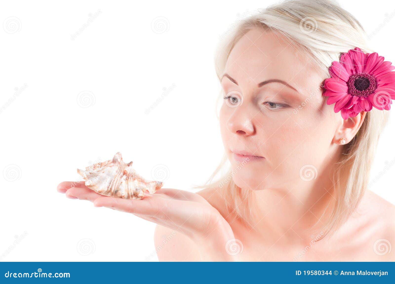 Beautiful woman with shell stock photo. Image of girl - 19580344
