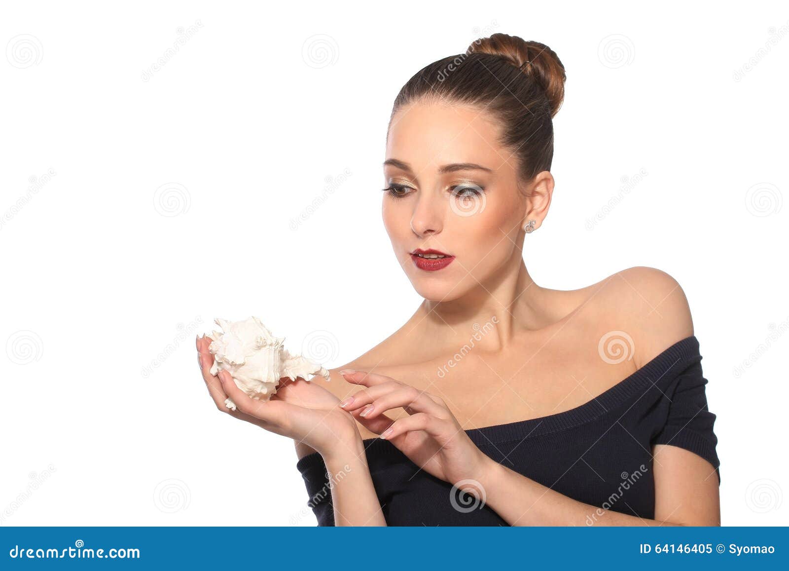 Beautiful Woman with Shell in Hand on White Background Stock Image ...