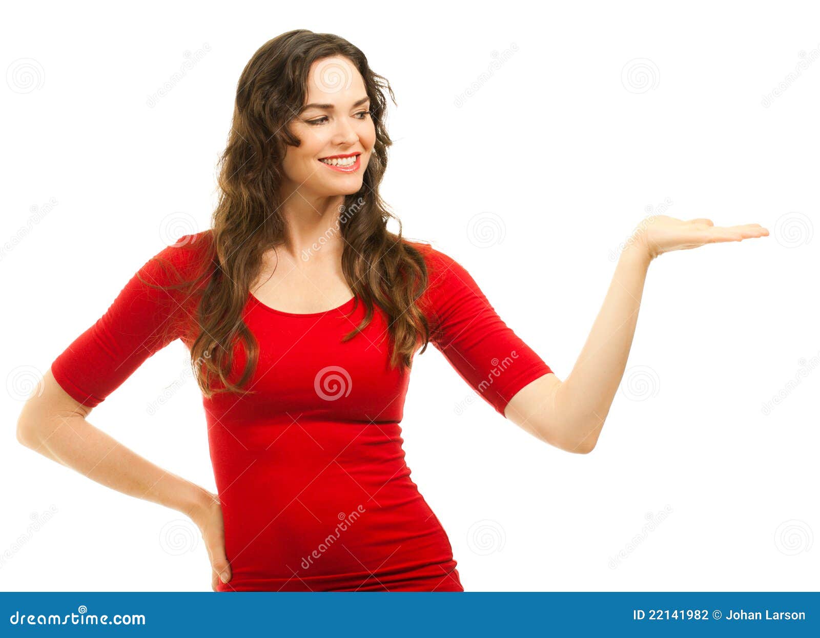 Beautiful Woman Showing with Hand Stock Photo - Image of looking ...