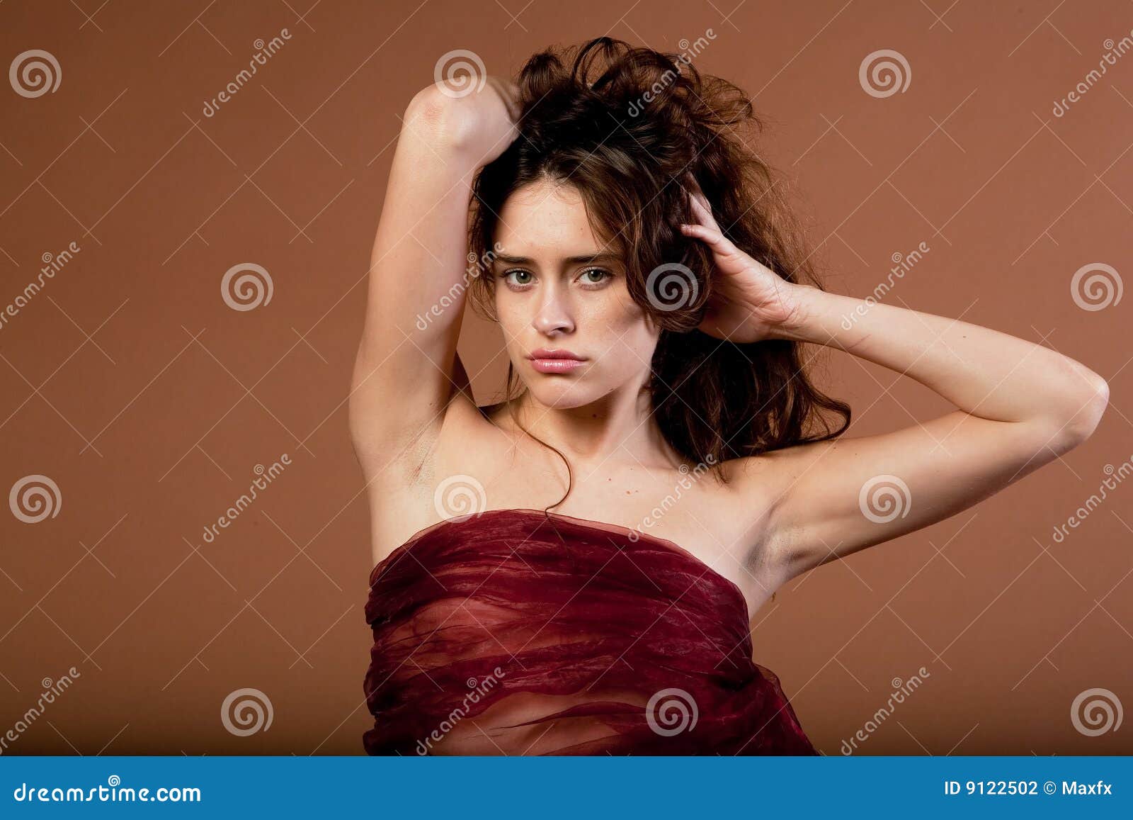 Beautiful woman in silk stock photo. Image of hairstyle - 9122502