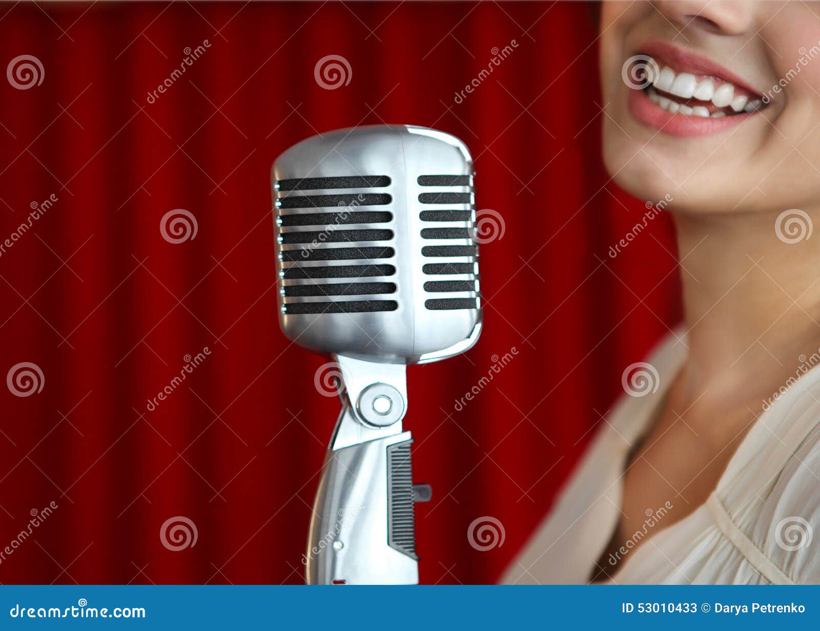 Beautiful Woman Singing with the Microphone Stock Image - Image of ...